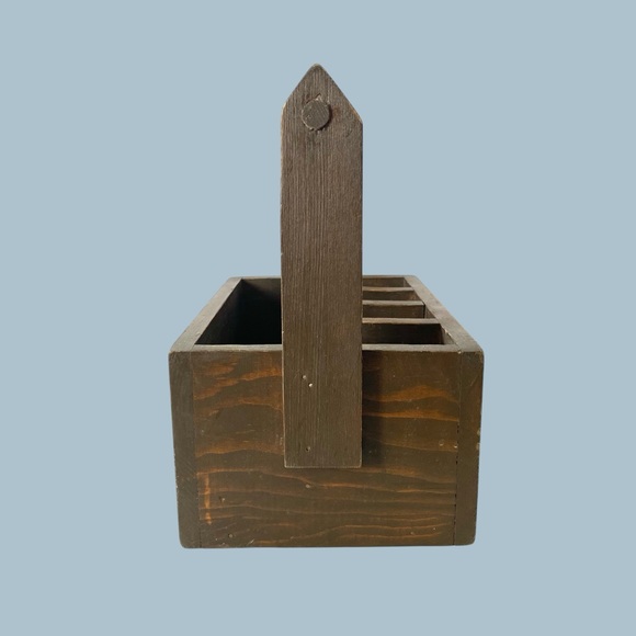 Accents | Vintage Wooden Caddy With Handle Napkin Flatware Holder Art ...